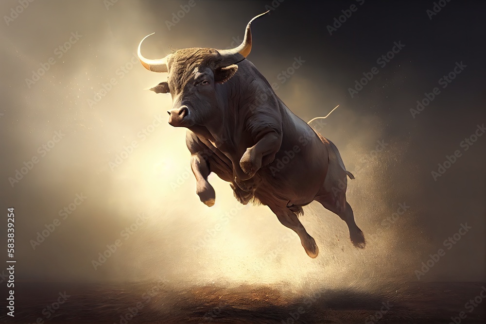 bull, soaring through the air, demonstrating power and strength ...