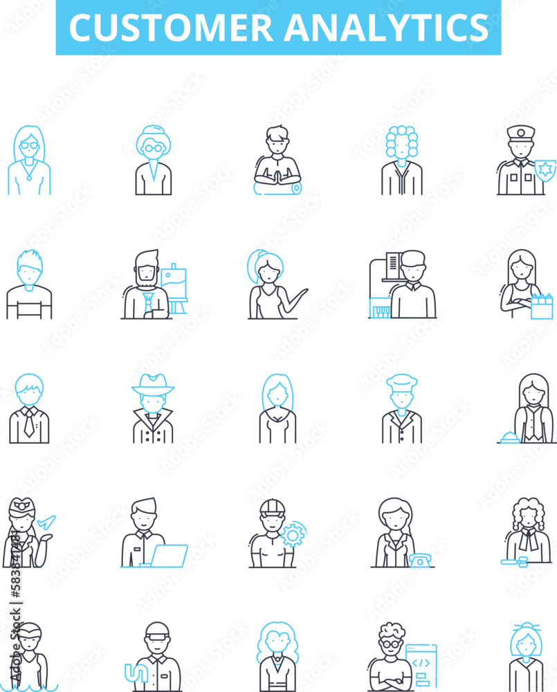 Vetor de Customer analytics vector line icons set. Customer, Analytics, Segmentation, Profiling ...