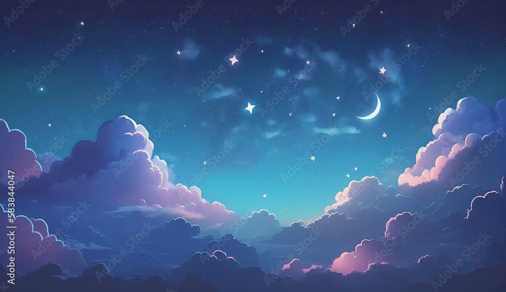 Starry sky above the clouds Cute sky background. Generative Ai. Stock ...