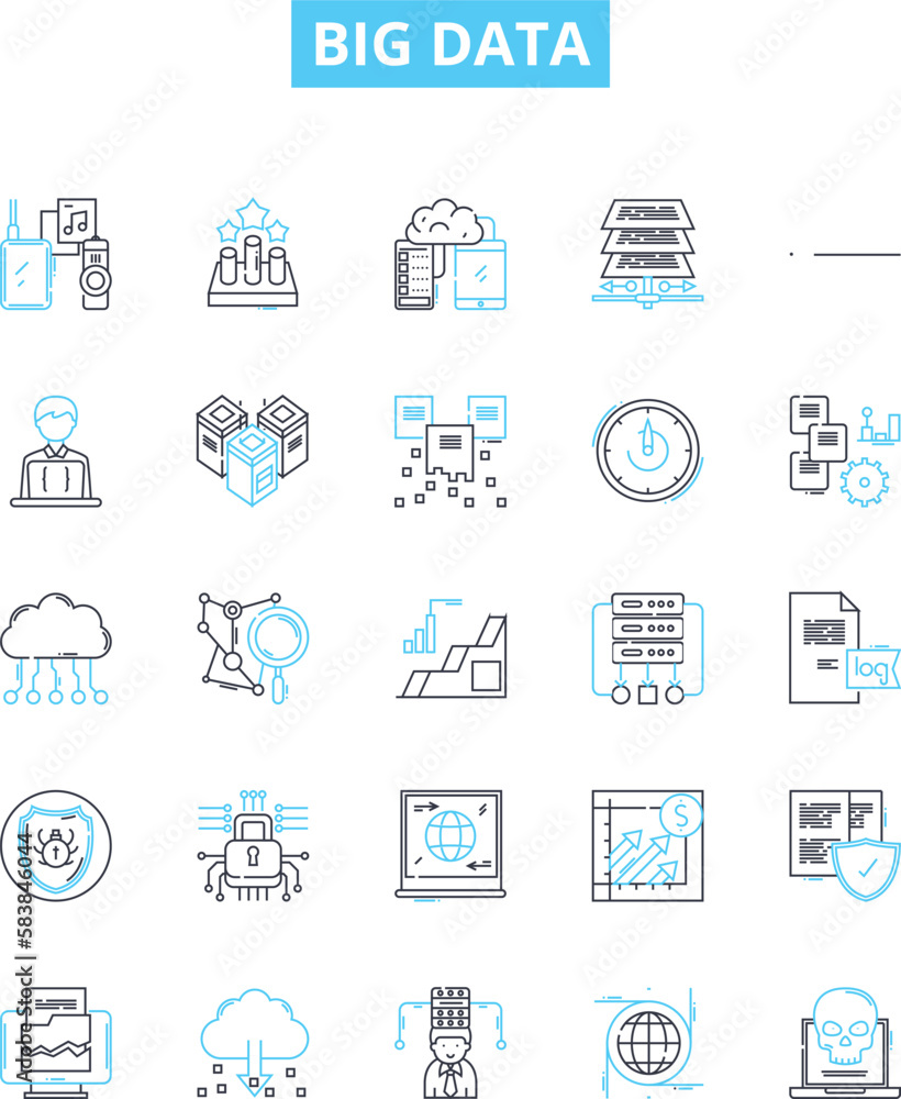 Big Data Vector Line Icons Set Hadoop Analytics Mining Machine Learning Storage