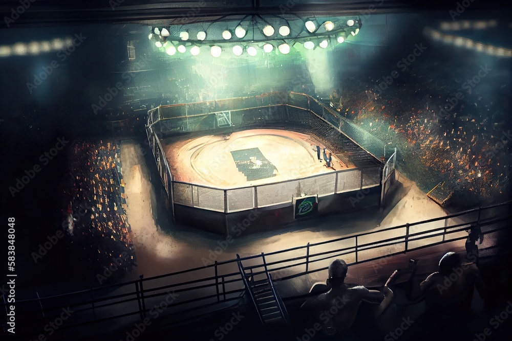 cage fight arena, with view of the full stadium, showing off the ...