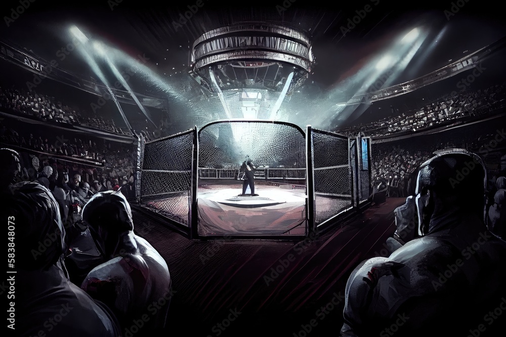 cage fight arena, with view of the full stadium, showing off the ...