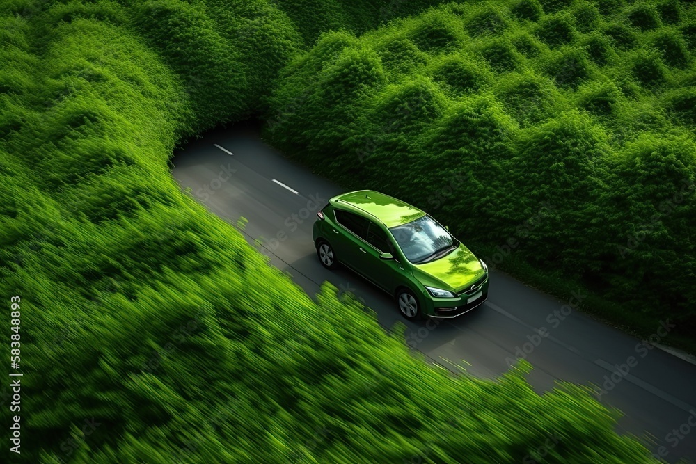 Carbon Neutral Car. Green neon modern futuristic car made from ...