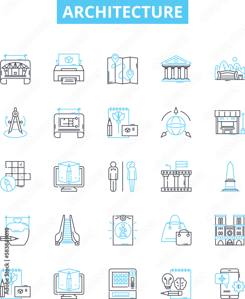 Architecture vector line icons set. Structure, Design, Facade, Building ...