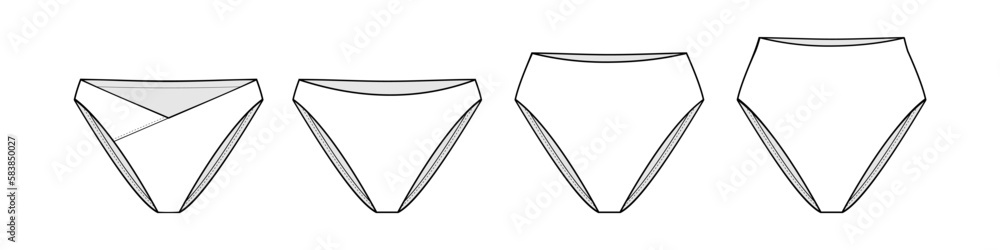 4 classic types of underwear bikini, mid-rise, full brief fashion flat ...