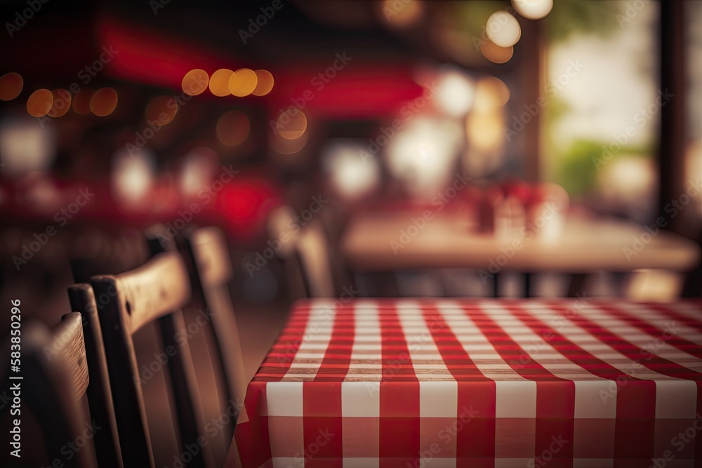 Empty Product Display Table with Blurred Italian Restaurant Background ...