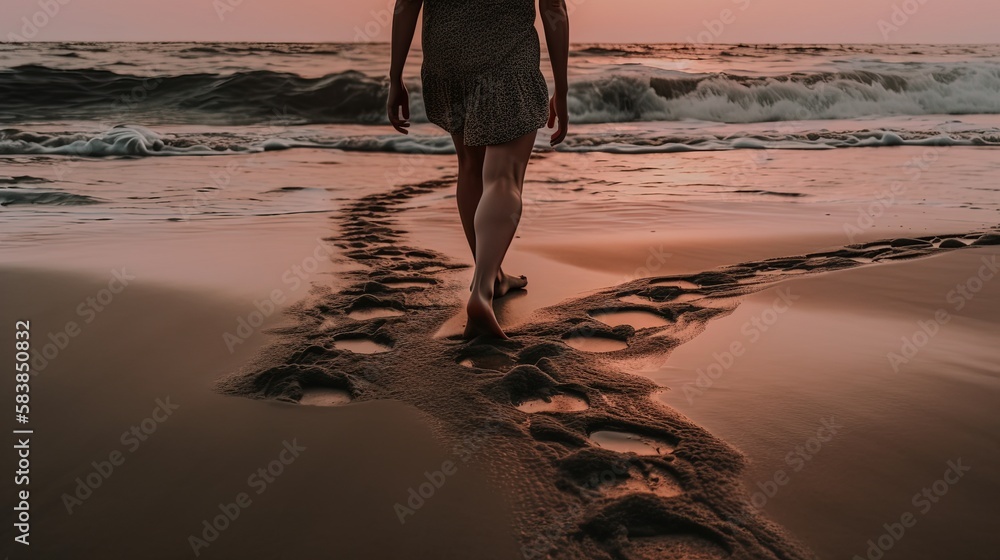 bare feet walking on sand beach toe under sand feel the nature ...