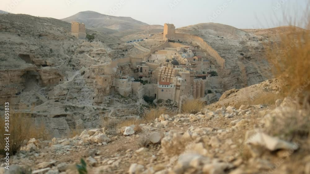 A Byzantine period monastery built on the rocks above a desert wadi ...