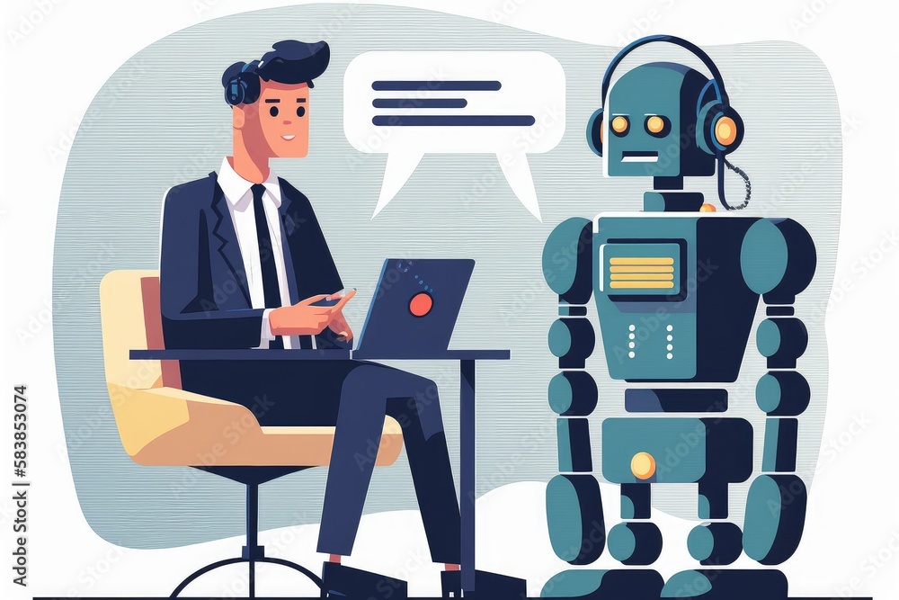 chatbot robot conducting interview with human, for demonstration of its ...