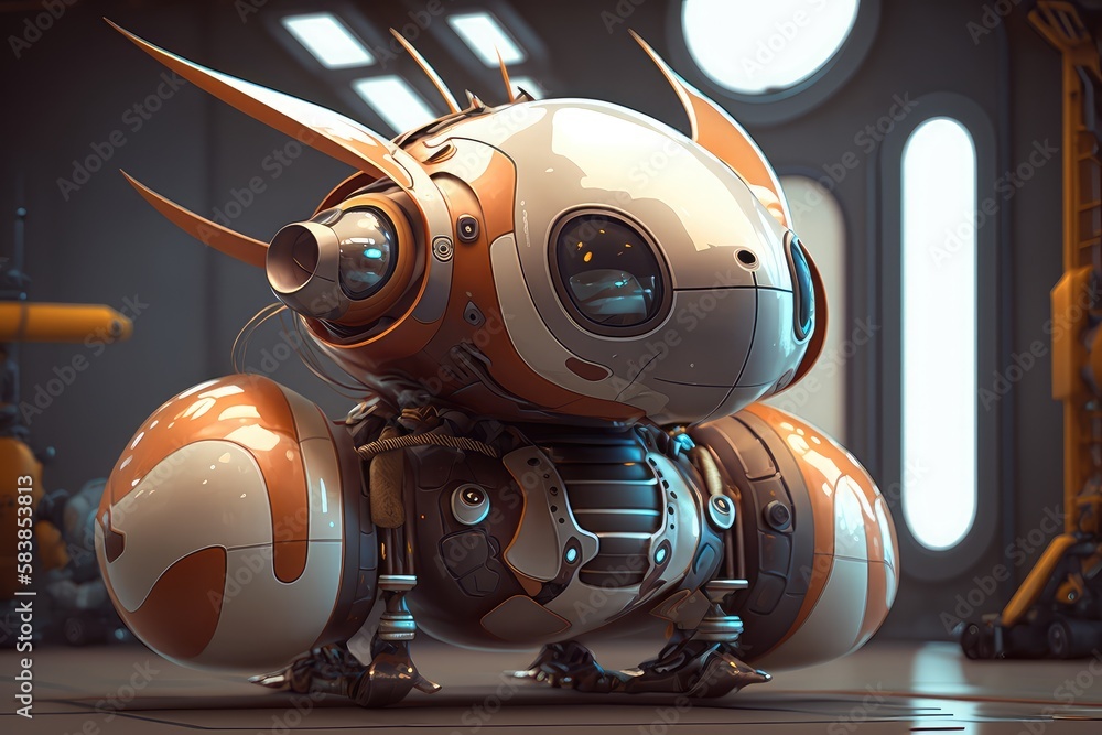 chatbot robot, preparing for flight in futuristic spacecraft, created ...