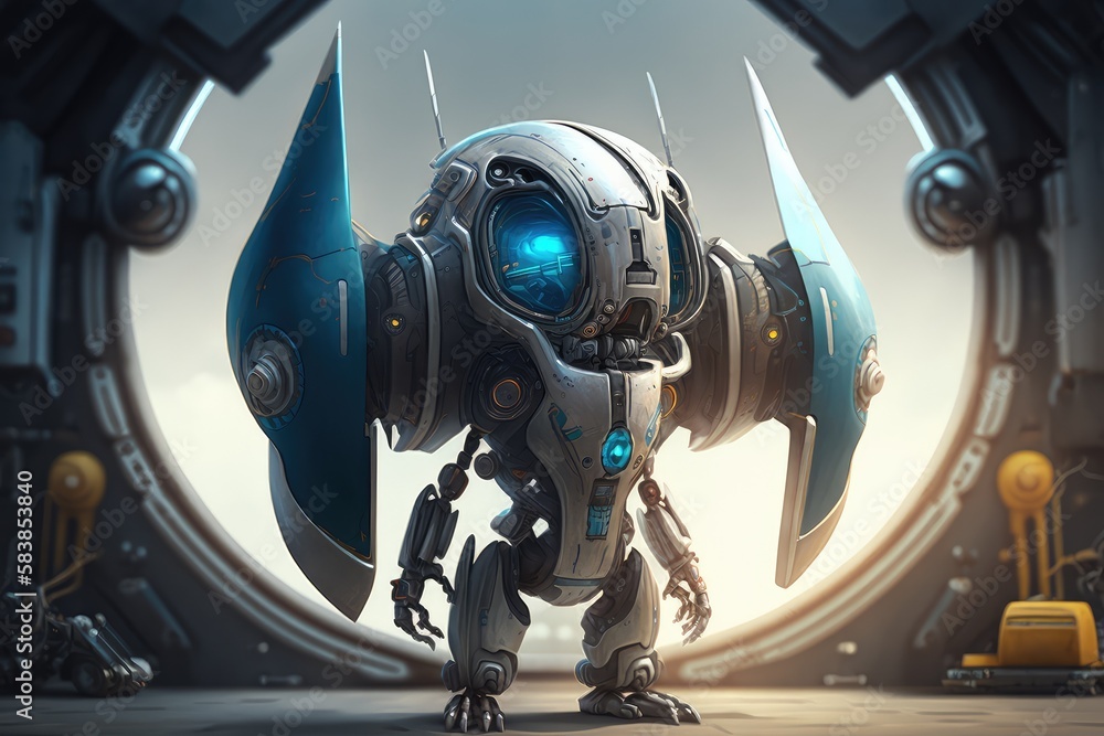 chatbot robot, preparing for flight in futuristic spacecraft, created ...