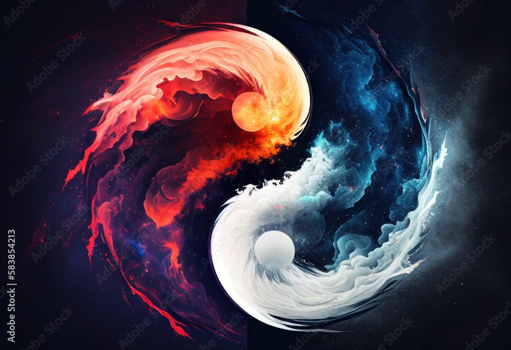 Yin Yang Symbol Red and Blue, Abstract Background, Generative AI Stock ...
