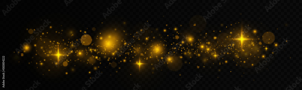 Golden glow light effect. Shiny dust sparks and stars with light effect ...