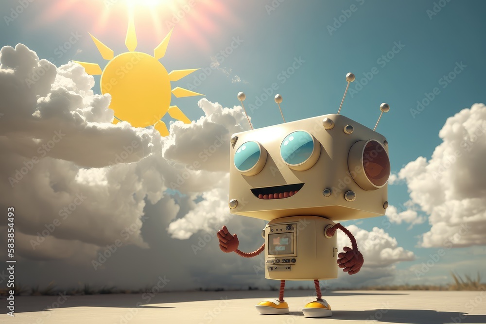 chatbot robot giving the weather forecast, with animated clouds and sun ...