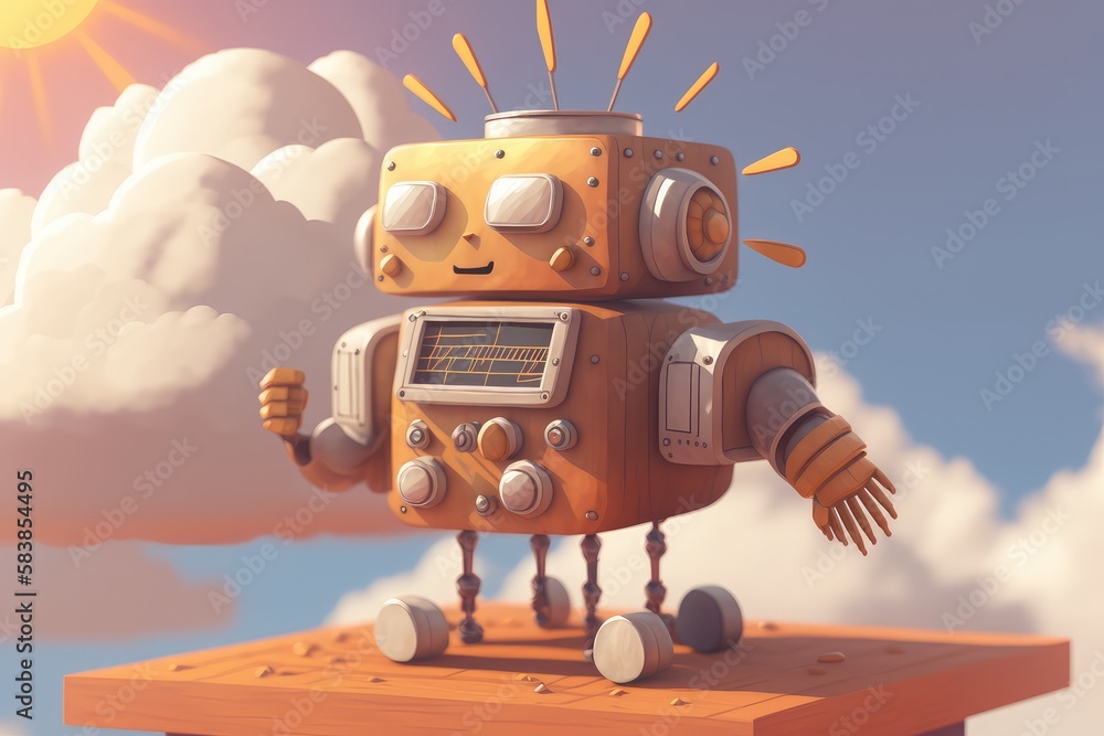 chatbot robot giving the weather forecast, with animated clouds and sun ...