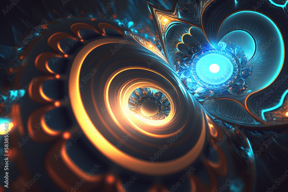 Cosmic trance and hypnosis concept of glowing details in digital neural ...