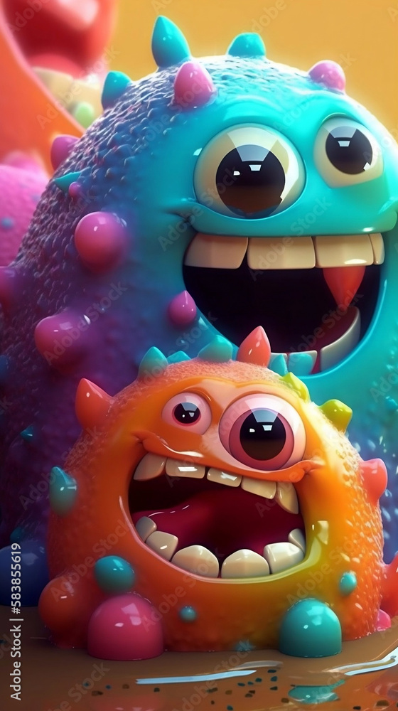 cute colorful funny monsters in cartoon 3d style, generative ai Stock ...