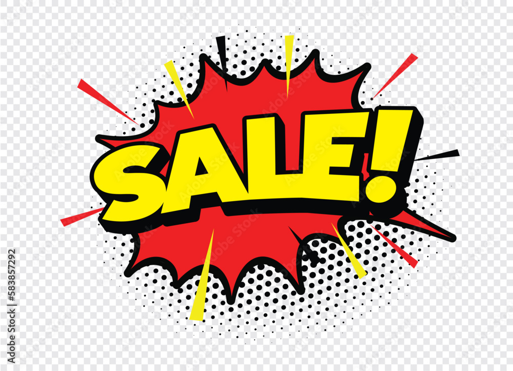 Colour comic speech bubble SALE on transparent background. Ballon and ...