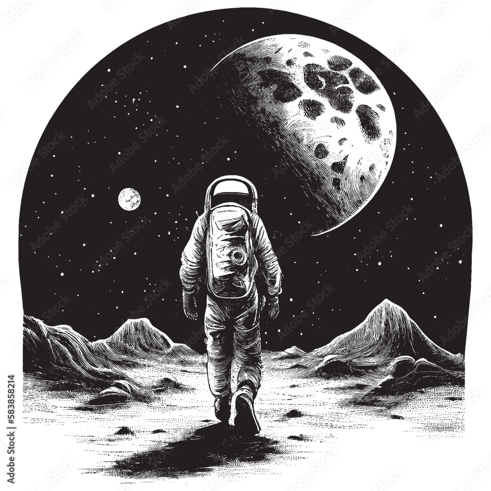 Astronaut Ink Drawing