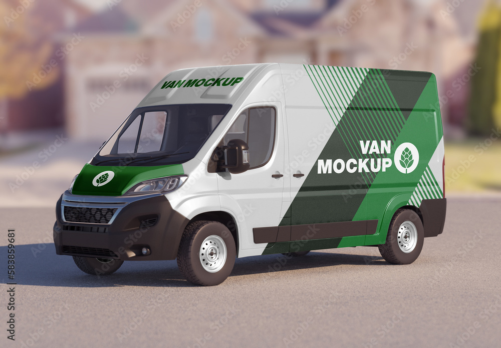 Outdoor Scene with Panel Van Mockup Stock Template | Adobe Stock