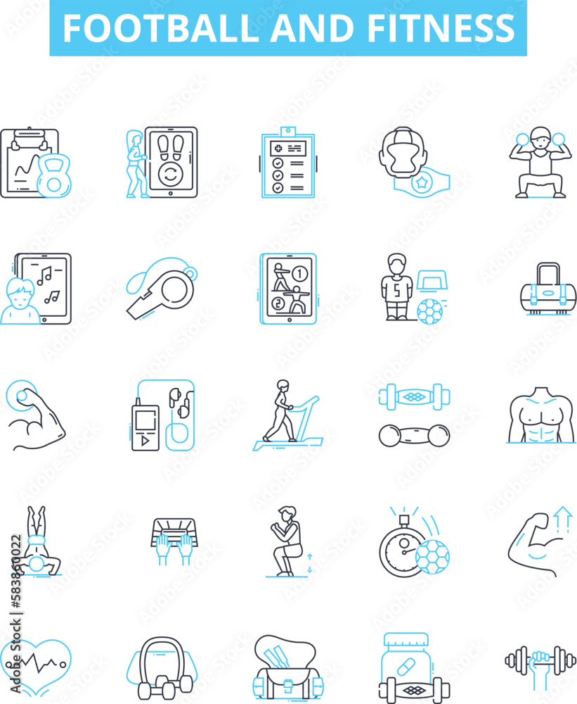 Football and fitness vector line icons set. Football, Fitness, Training ...