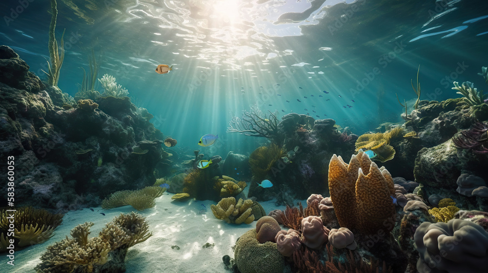 Ocean underwater scene of picturesque coral reef. Based on Generative ...