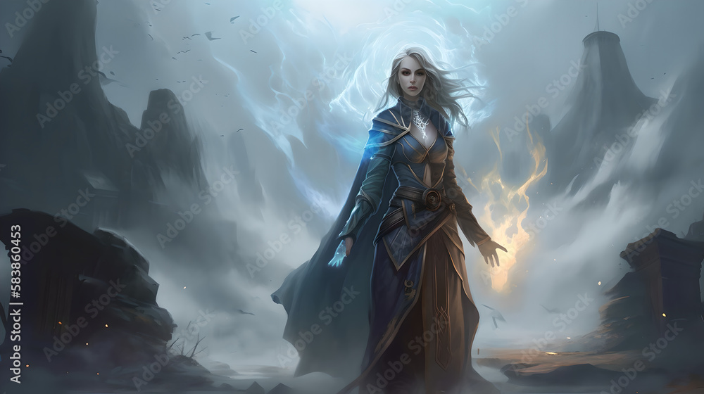 fantasy female character in a cool background (ai generated) Stock ...