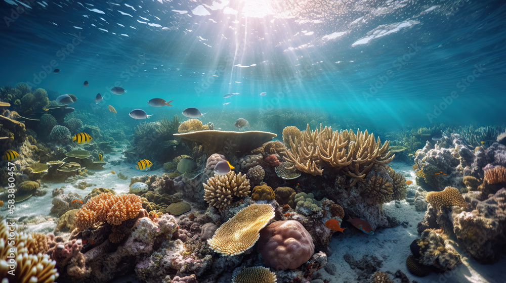Ocean underwater scene of picturesque coral reef. Based on Generative ...