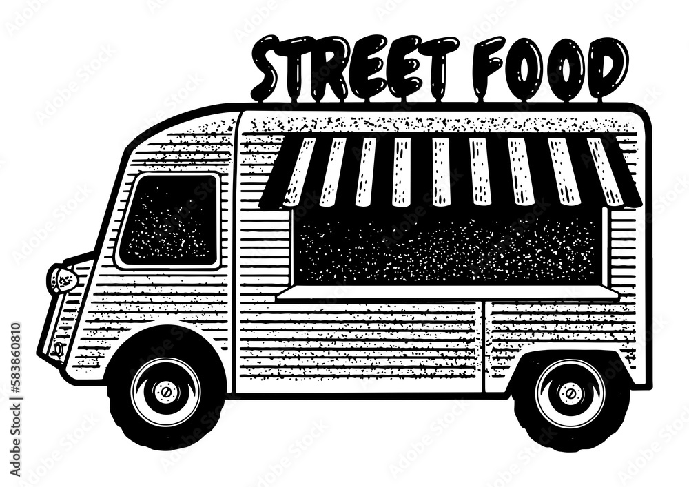 Street food truck line art sketch PNG illustration with transparent ...