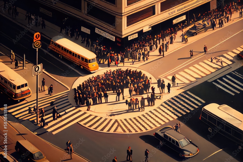 busy intersection, with the morning rush hour in full swing, and ...