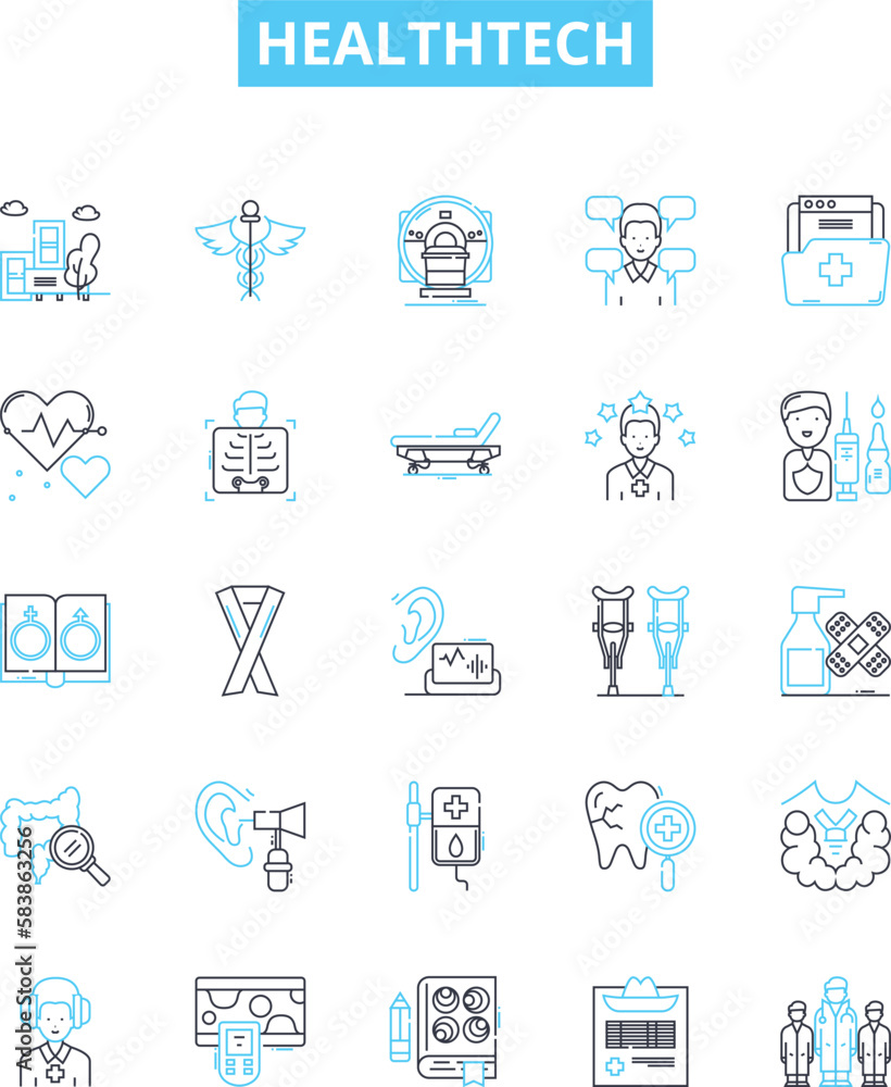 HealthTech vector line icons set. HealthTech, MedicalTech, CareTech ...