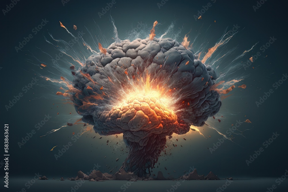 Concept art of a human brain exploding with knowledge and creativity ...