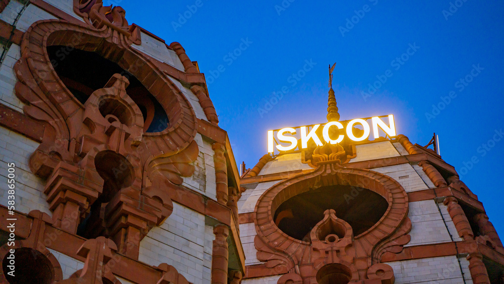 Evening view of ISKCON also known as International Society for Krishna ...