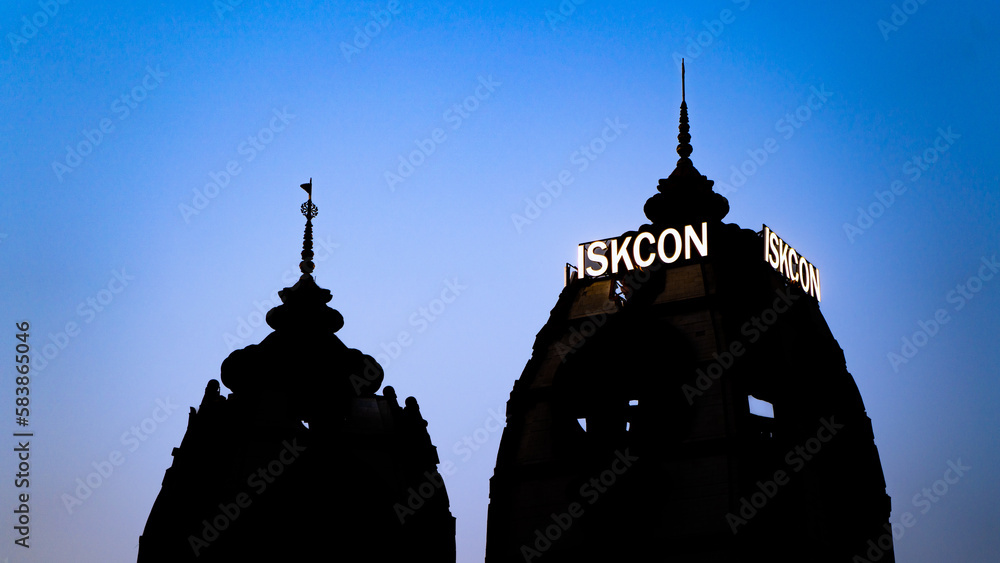 Evening view of ISKCON also known as International Society for Krishna ...