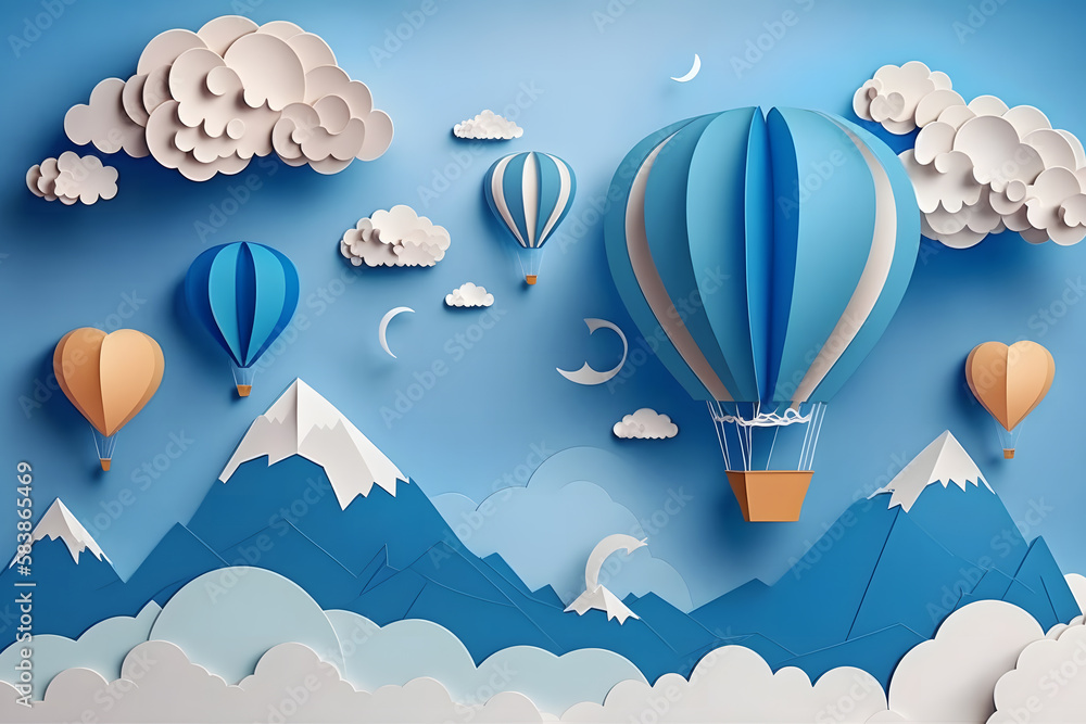 Hot air balloon, space elements shapes cut from paper. Creative concept ...