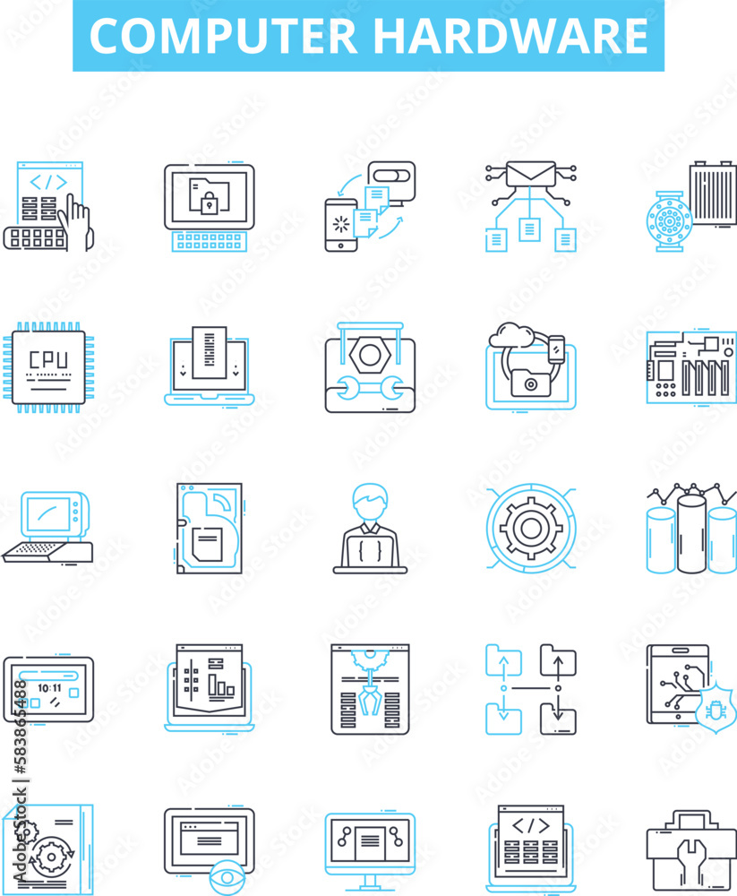 Computer hardware vector line icons set. Computer, Hardware, Monitor ...