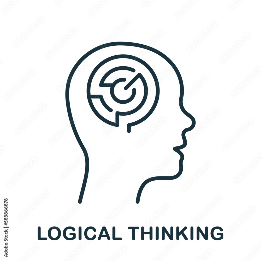 Logic Thinking Line Icon. Maze in Human Head Linear Pictogram. Mental ...