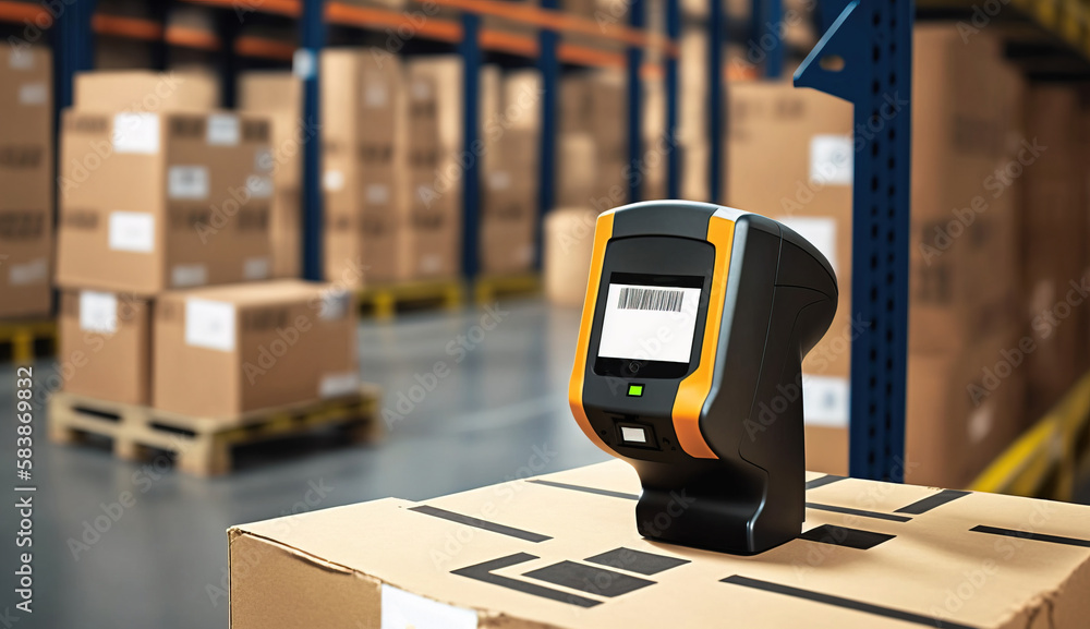 RFID scanner technology in a warehouse for inventory management Stock ... RFID scanner technology in a warehouse for inventory management Stock ...