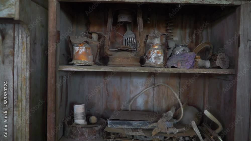 Damaged household items due to a volcanic eruption disaster on the ...