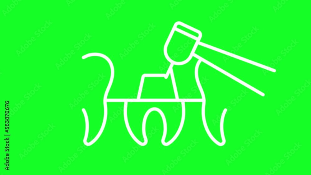 Animated crown white line icon. Cap covering damaged tooth. Loop HD ...