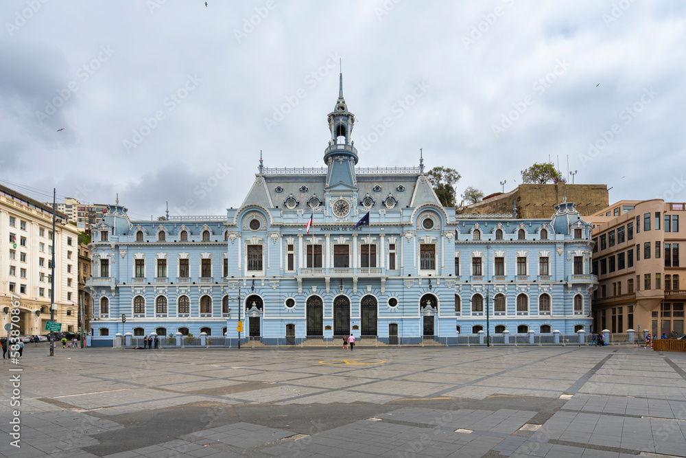 Edificio Armada de Chile at Plaza Sotomayor, UNESCO World Heritage Site, Valparaiso, Chile Stock ...