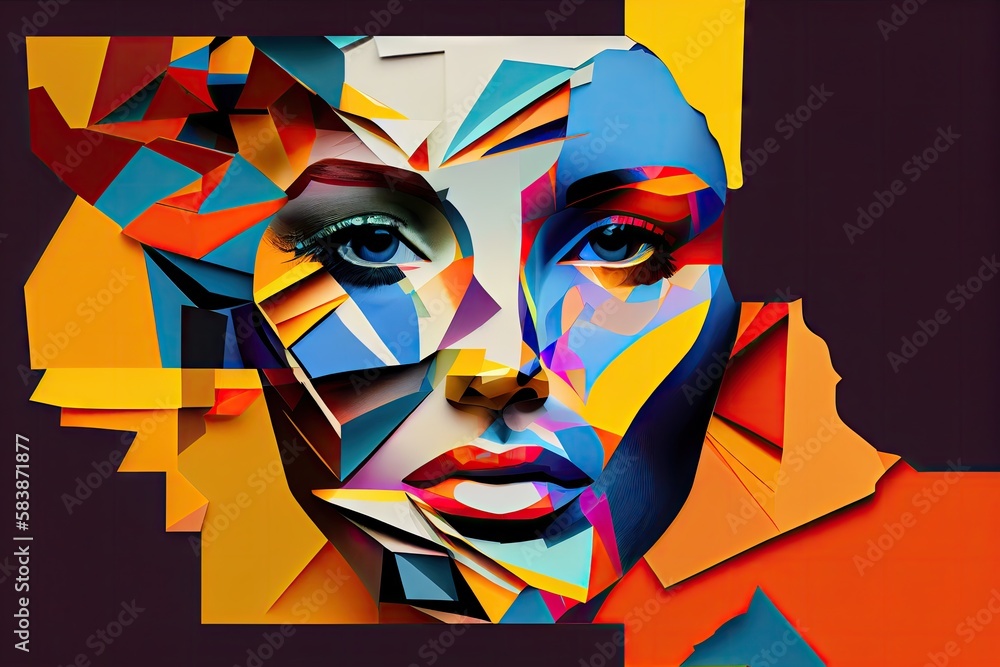 abstract face collage with bold colors and geometric shapes, created ...