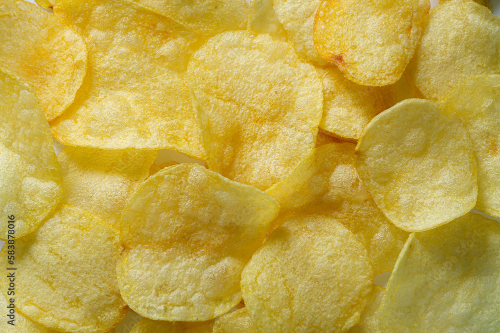 Macro Potato Snacks,Crispy potato chips texture background top view ...