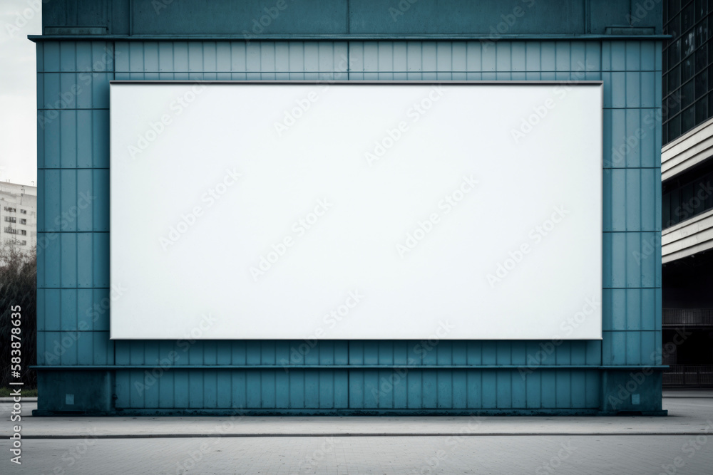 Blank white outdoor horizontal billboard mock-up on facade modern building on city background ...