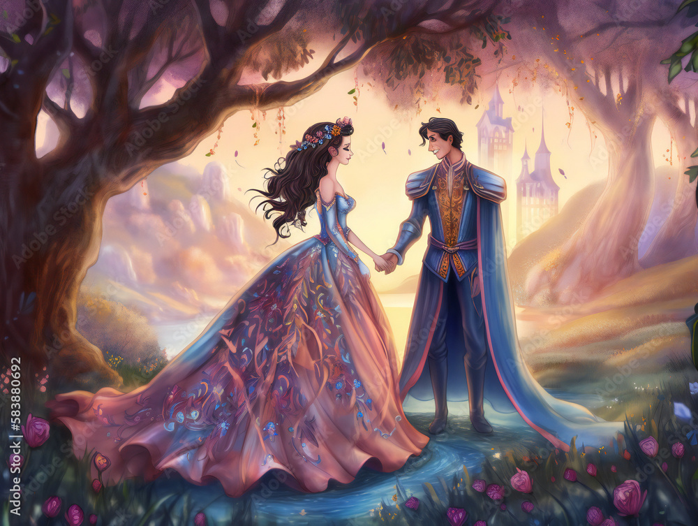 enchanting royal couple, prince and princess in love, fairy tale ...