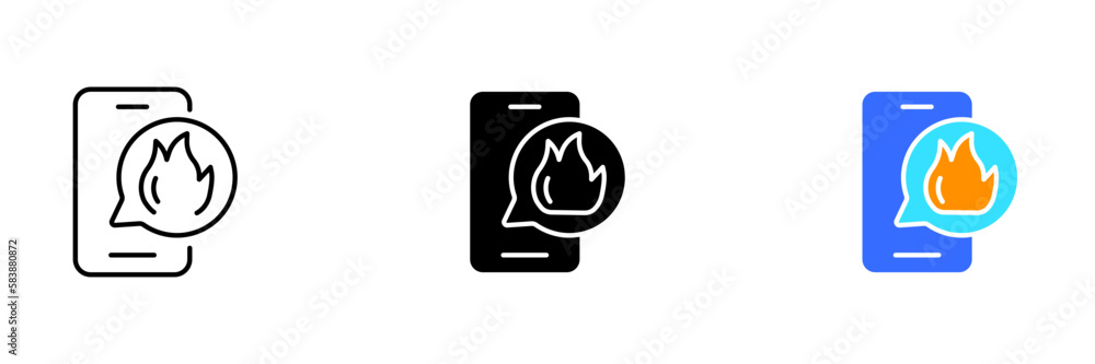 An illustration of a phone with a fire symbol, representing emergency ...