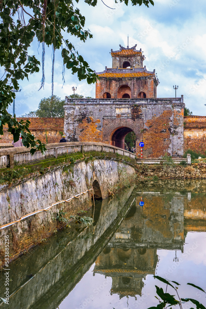 Vietnam, the ancient tower and entrance gate of the old Imperial city ...