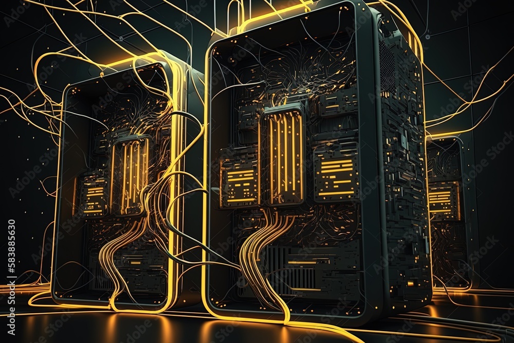 Imagined cyberpunk future data center with a massive quantum computer ...