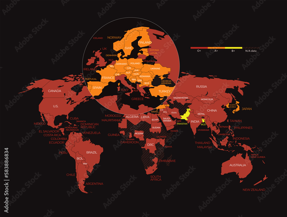 Blood types around the world, illustration Stock Illustration | Adobe Stock