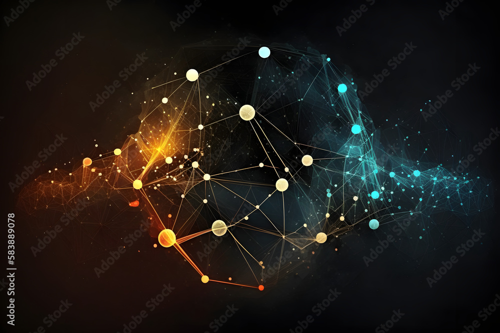 connected atom and stars molekule background, abstract lines wiht fog ...